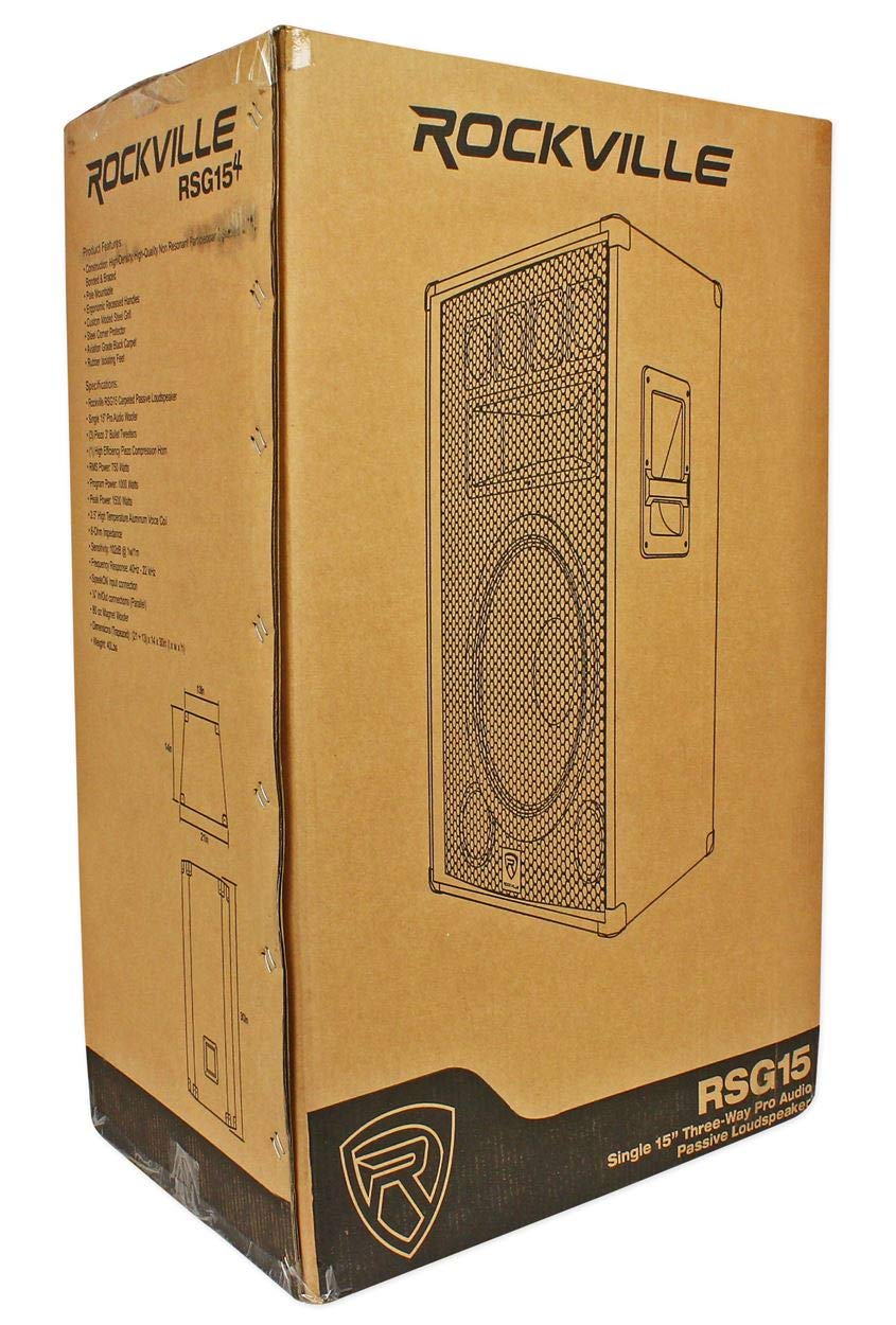 (2) Rockville RSG15.4 15" PA Speakers + Rockville RPA9 Amp + Stands+Cables+Case