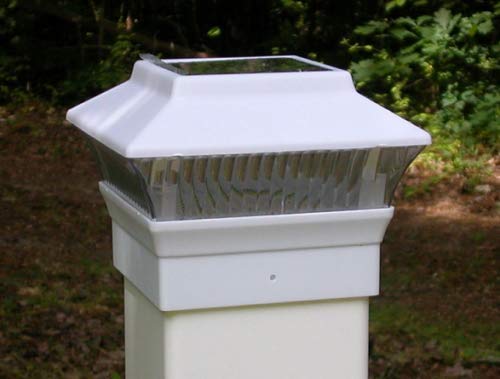 (2 Pack) Solar Power Square White Outdoor Garden Deck 4x4 PVC Fence Post Light
