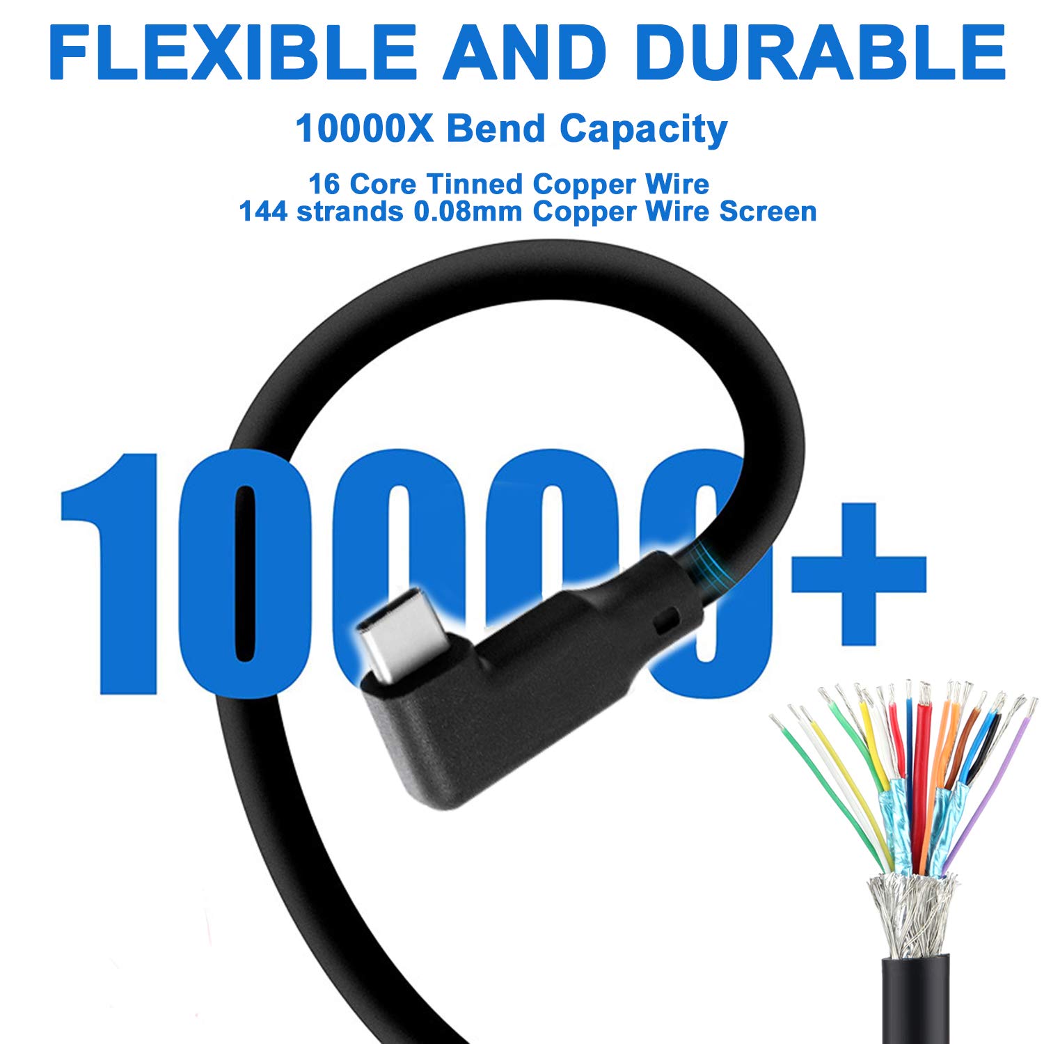 (16ft / 5m) Link Cable 16ft for Oculus Quest 2 / Quest VR Cable, Streaming VR Game and Charging USB 3.1 Type A to C High Speed Data Transfer & Fast Charger Cord 90 Degree Angled Power Cable