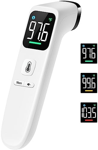 (Upgrade) No-Touch Thermometer for Adults and Kids - Digital Forehead Thermometer with High Accuracy, Ultra Clear LED Screen and Fever Alarm-White