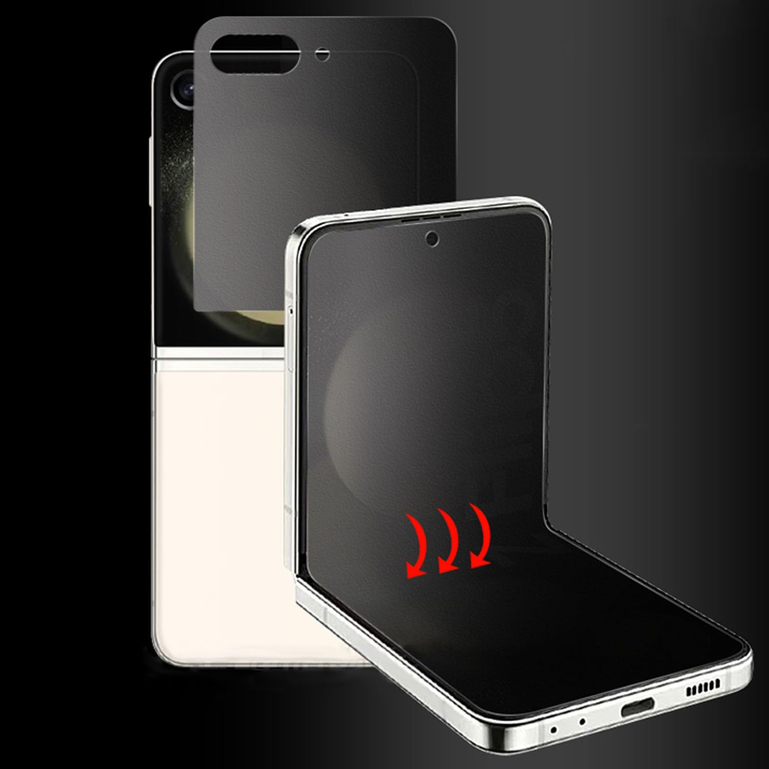 (1set=3pcs)Compatible with Samsung Galaxy Z Flip 5 5G Matte Privacy Screen Protecor + Back Camera Lens Tempered Glass Protector,Anti-Peeping Outer + Inside Soft Protective Film + Camera Lens Cover