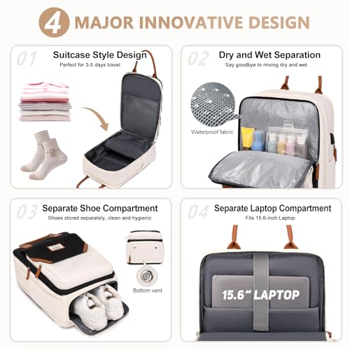 (2023 Fall Season New) Large Travel Backpack for Women, 40L Carry On Backpack Flight Approved, Backpack with Laptop Compartment, USB Charging Port, Shoes Compartment, Personal Luggage Backpack