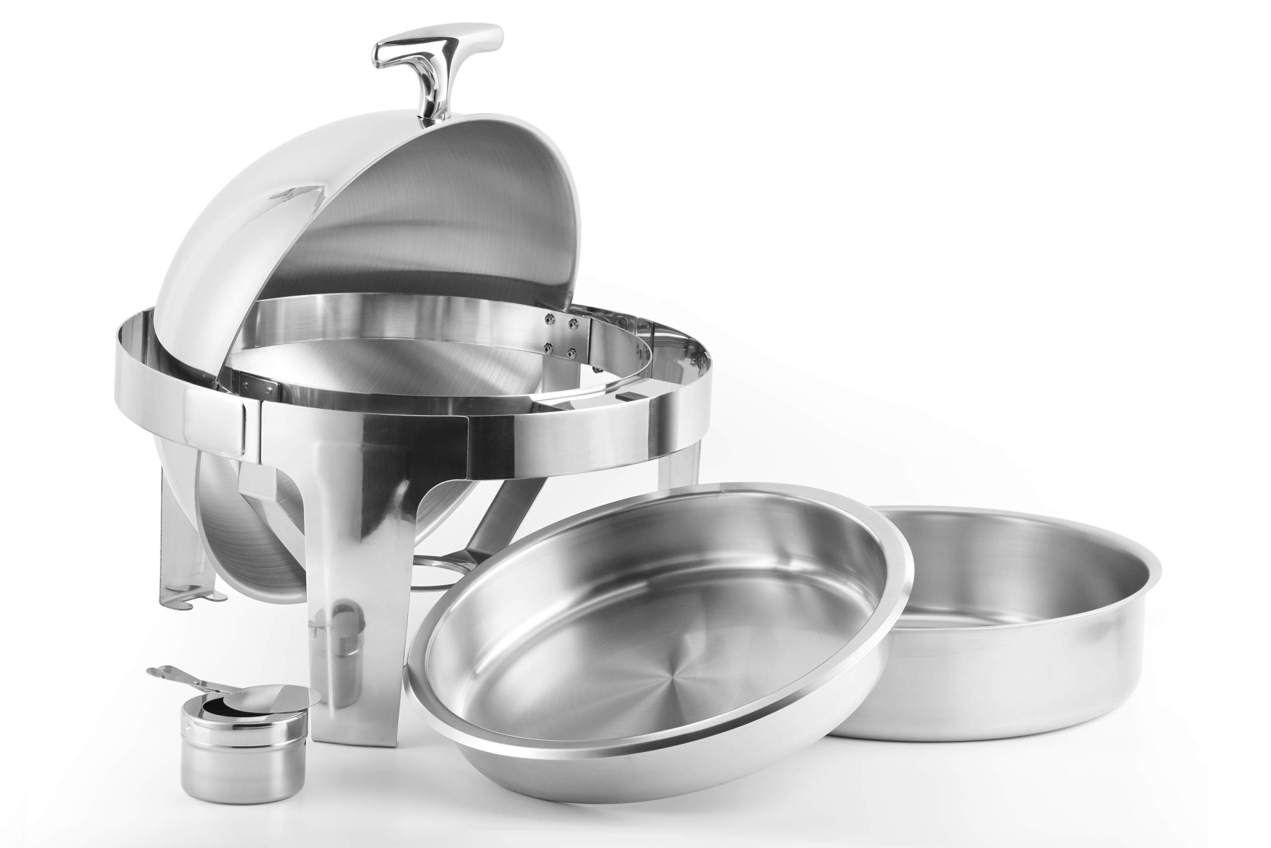 [6 Quart Chafer] Chafing Dish Round Roll Top Bundle Stainless Steel with Apron Buffet Warmer for All Events