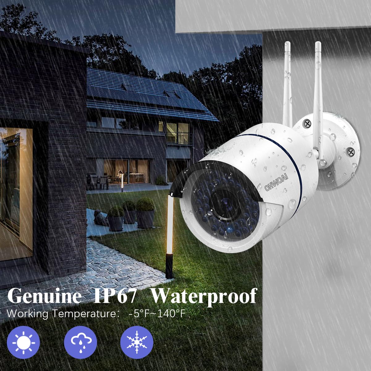 (2-Antenna Signal Enhance & 100 ft Super Night Vision) Outdoor Wireless Security 3.0MP IP Camera System, WiFi Surveillance Video 5MP 8-Channel NVR, 4pcs