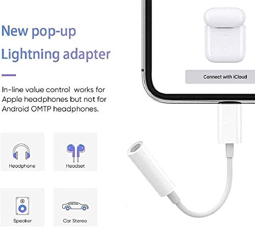 [Apple MFi Certified] Lightning to 3.5mm AUX Headphone Jack Adapter, 2 Pack iPhone 3.5 mm Headphone Audio Stereo Connector Compatible for iPhone 12/11/XS/XR/X 8 7/iPad, Support Call + Volume Control