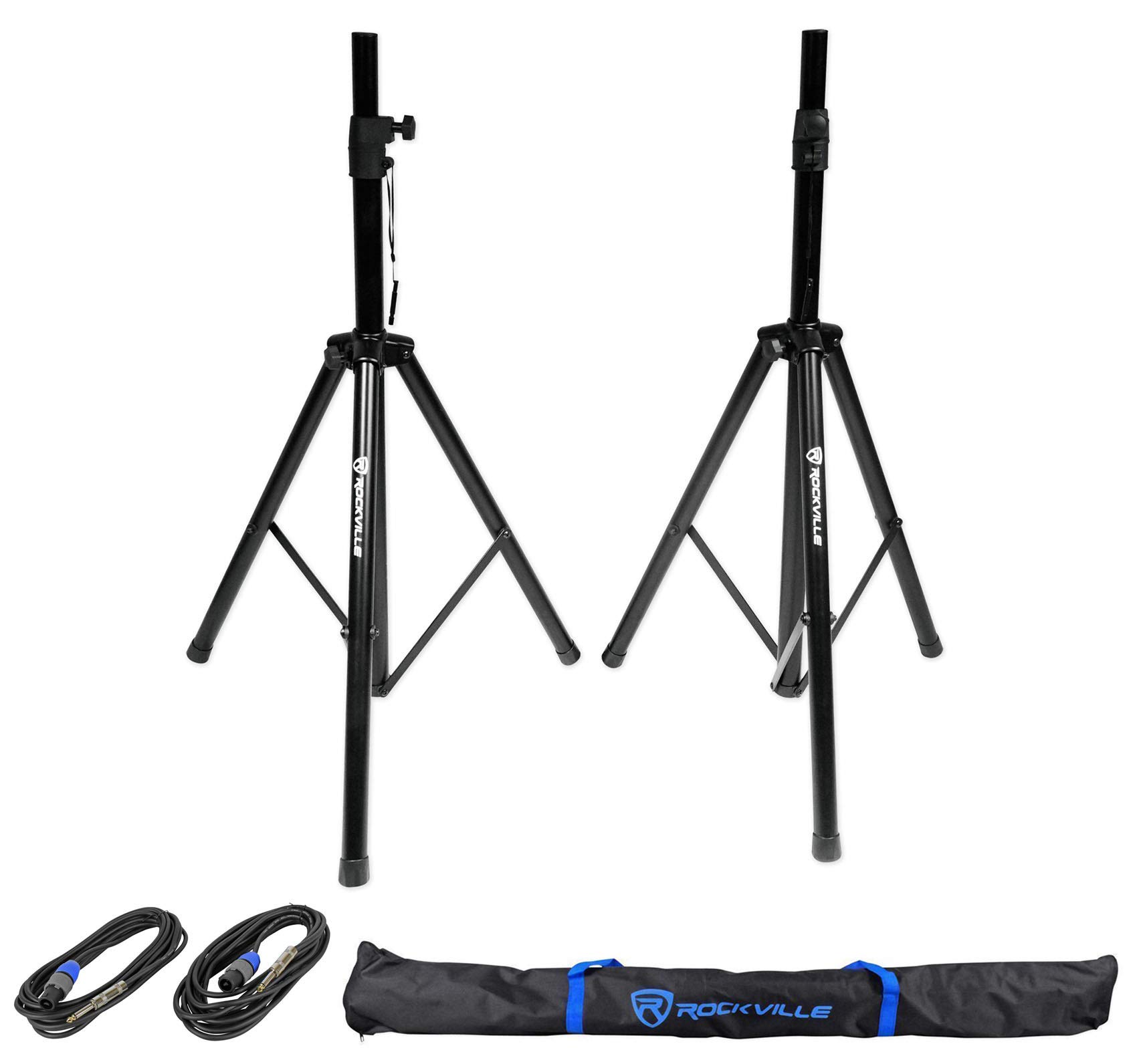 (2) Rockville RSG15 15 3-Way 1500 Watt 8-Ohm DJ PA Speaker +Stands +Cables
