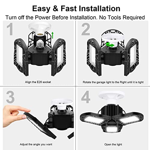(2-Pack) Garage Lights Ceiling LED,JOYWA 50W LED Garage Light Fixture,3 Adjustable Panels,6500K Cool White,5000 Lumen,Bright LED Shop Light for Garage Warehouse Basement(E26 Socket Included)