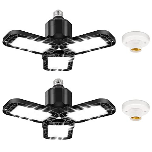 (2-Pack) Garage Lights Ceiling LED,JOYWA 50W LED Garage Light Fixture,3 Adjustable Panels,6500K Cool White,5000 Lumen,Bright LED Shop Light for Garage Warehouse Basement(E26 Socket Included)