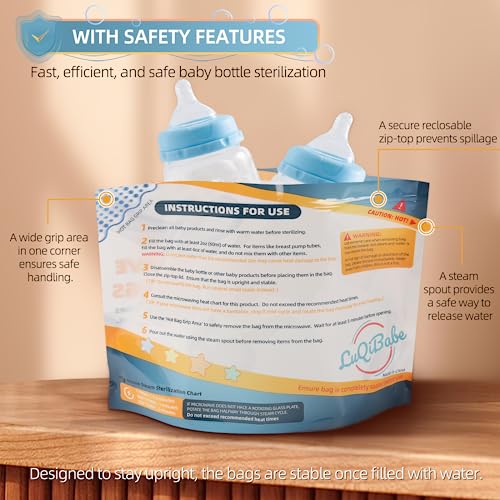 (20-Pack) Microwave Baby Bottle Sterilizer Bags - Reusable Up to 20 Times Teether, Soother, Breast Pump, and Baby Bottle Microwave Steam Cleaning Bags - Baby Bottle Cleaner Travel Accessory
