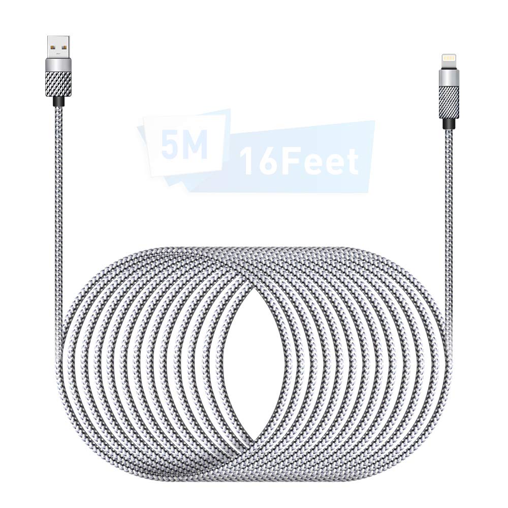 [MFi Certified] iPhone Charger 16FT/5M Lightning Cable Extra Long iPhone Charging Cord Nylon Braided Fast Apple Charger Cable iPhone 12 11 Pro X XS Max XR/8 Plus/7 Plus/6/6s Plus/5s /5c/Pad Mini Air