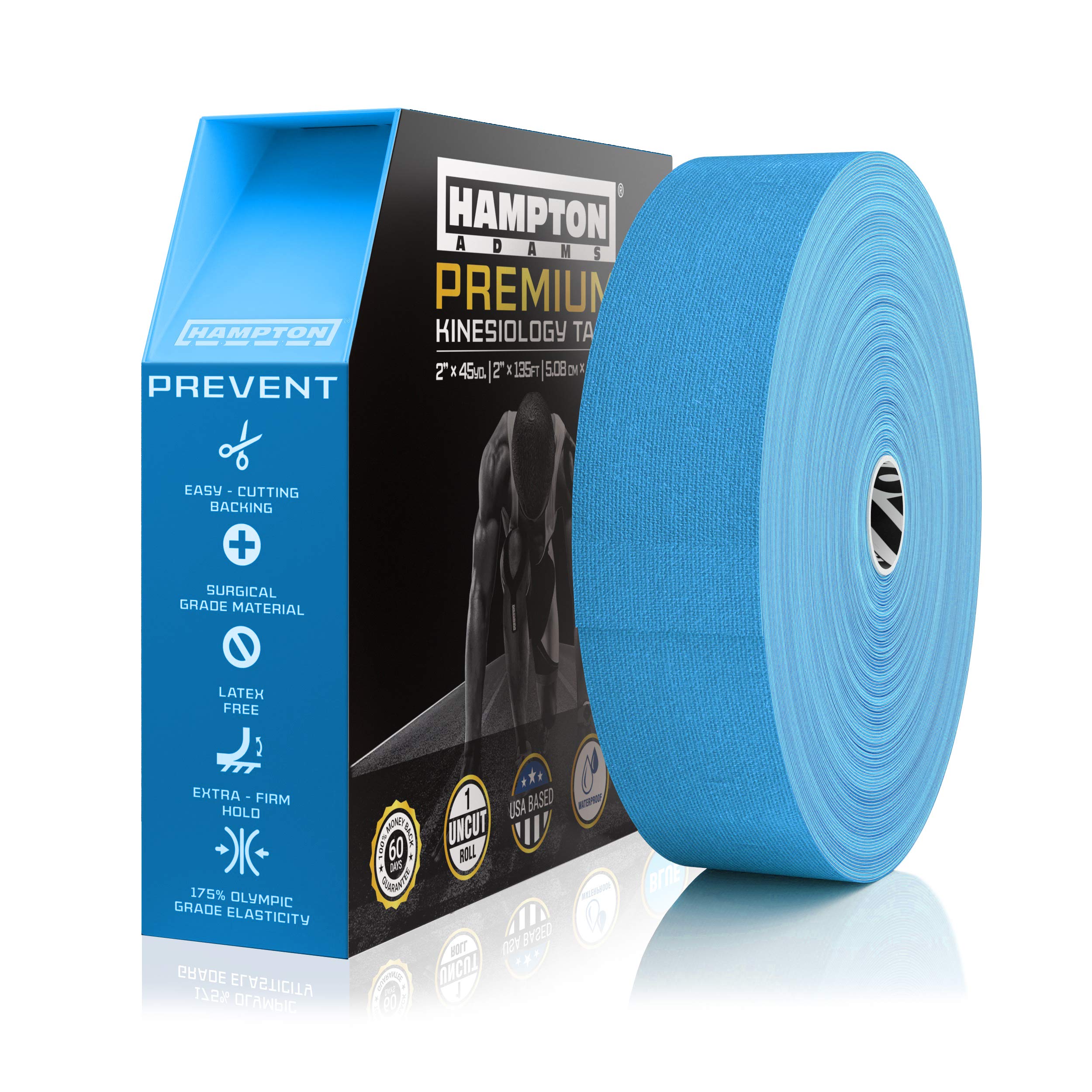 (135 Feet) Bulk Kinesiology Tape Waterproof Roll Sports Therapy Support for Knee, Muscle, Wrist, Shoulder, Back / Original Uncut Premium Therapeutic Elastic & Hypoallergenic Cotton - (Blue)