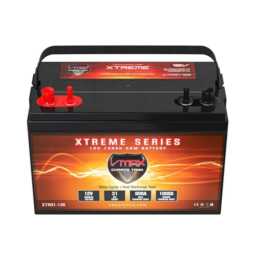 (2) XTR31-135 24 Volt Trolling Motor Batteries 135 Amp Hours VMAX Group 31 12V AGM Deep Cycle Maintenance-Free Sealed Marine 12 Volt 135Ah Battery for 24V Trolling Motors