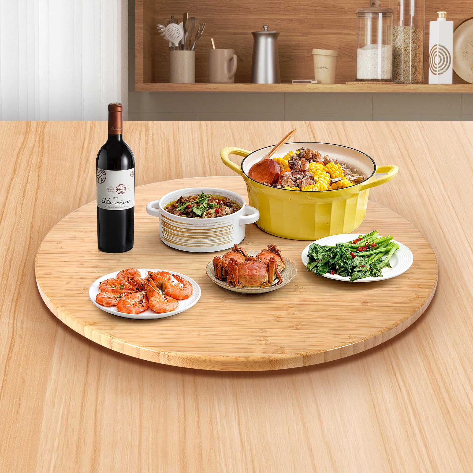 (26 Inch) Bamboo Large Lazy Susan for Dining Table Top with Heavy Duty Metal Rotating Hardware