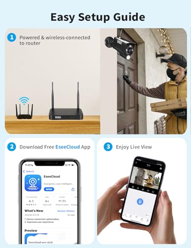 [Dual WiFi, PIR Sensor] Tonton 4K Wireless Security Camera System with 2TB Hard Drive,10CH NVR,8PCS 3MP Outdoor WiFi Cameras,12V DC Powered,2 Way Audio,Spotlight,AI Human Detection,Work with Alexa