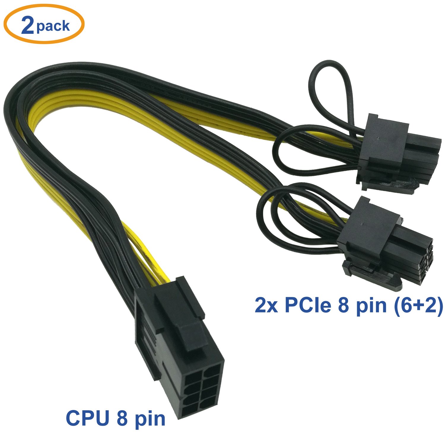 (2-Pack) COMeap CPU to GPU, CPU 8 Pin Female to Dual PCIe 8 Pin (6+2) Male Splitter Cable for Graphics Card BTC Miner 9-inch (23cm)