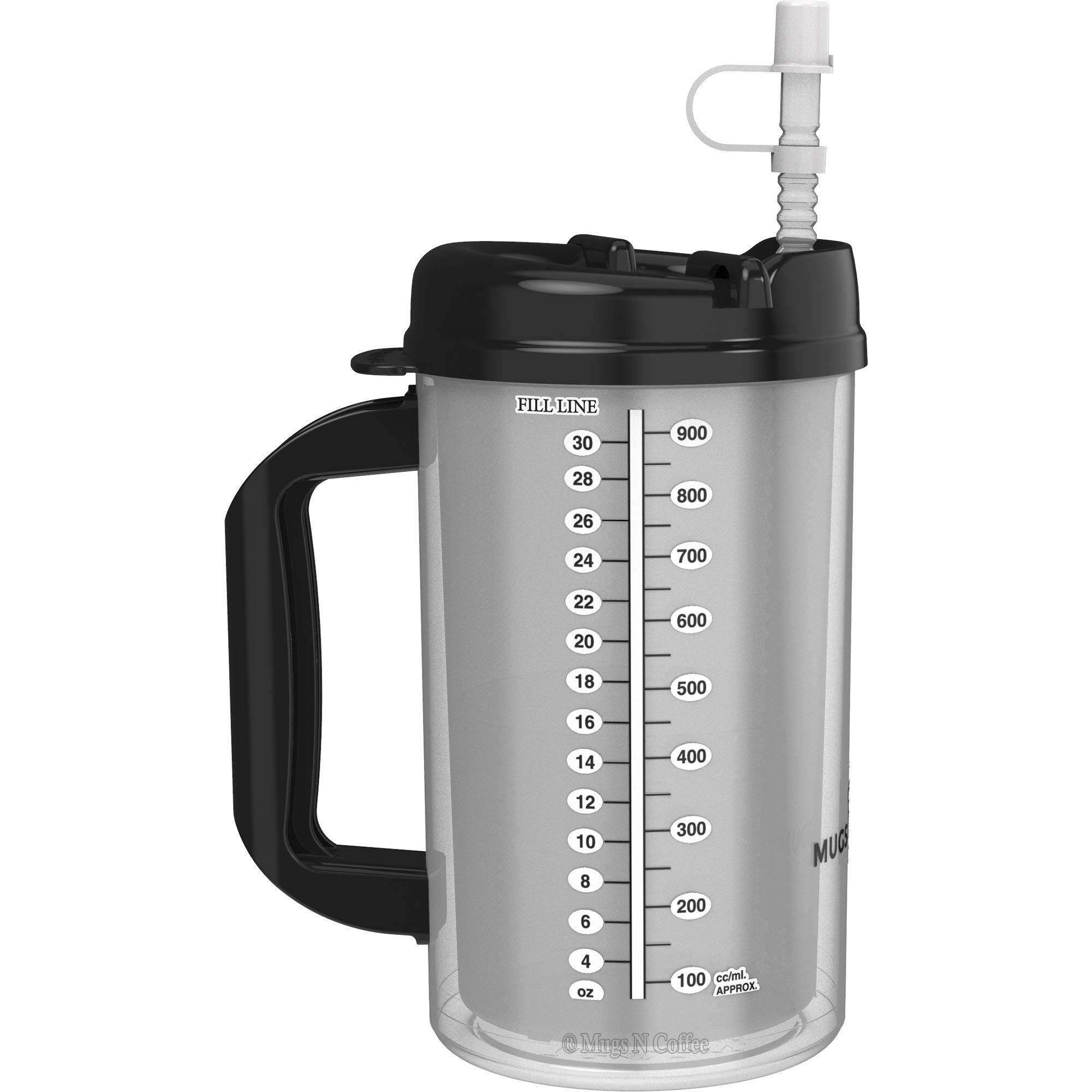 (2) 32 oz Hospital Mugs with Black Lids - Insulated Cold Drink Travel Mugs