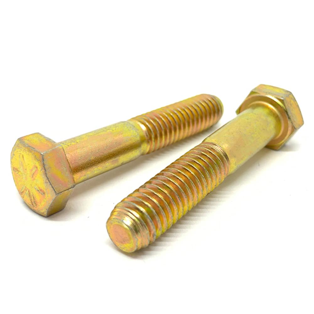 (2 Pieces) 3/8-16x3-1/2" Grade 8 Hex Head Cap Screws Bolts UNC Coarse Partial Threads Zinc Yellow