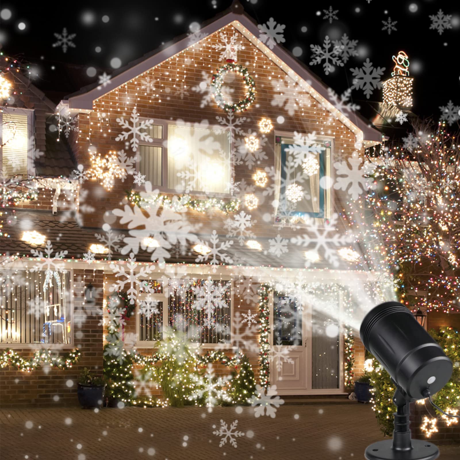 (2021 Version) Christmas Snowflake Projector Lights, 180°Rotating LED Snowfall Projection Outdoor Lights Outdoor Indoor, Waterproof LED Snow Falling Projector for Patio, Garden, Party
