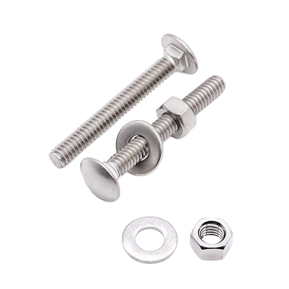 (10SETS)1/4-20 x 1-1/2" Stainless Steel Carriage Bolts Sets with Nuts & Washers, Fully Threaded Carriage Screws Round Head Square-Neck