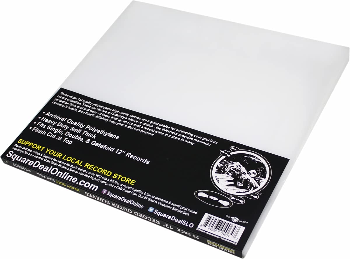 (25) 12" Record Outer Sleeves - INDUSTRY STANDARD 3mil Thick Polyethylene - 12 3/4" x 12 1/2"