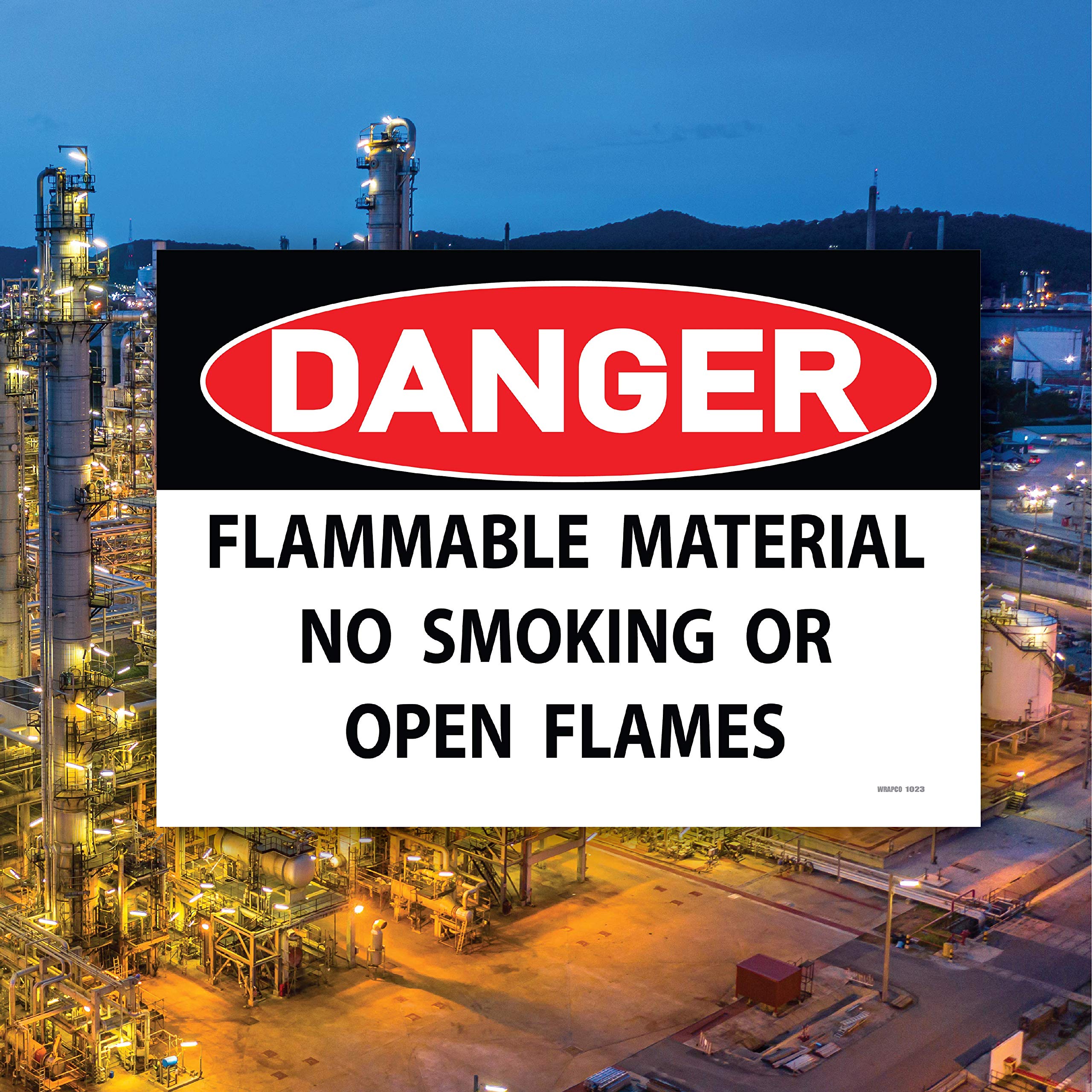 (2 pack) Danger Flammable Material No Smoking or Open Flames Sign 7"x10" Self Adhesive Vinyl Sticker Decal Indoor/Outdoor Water Proof With UV Protection