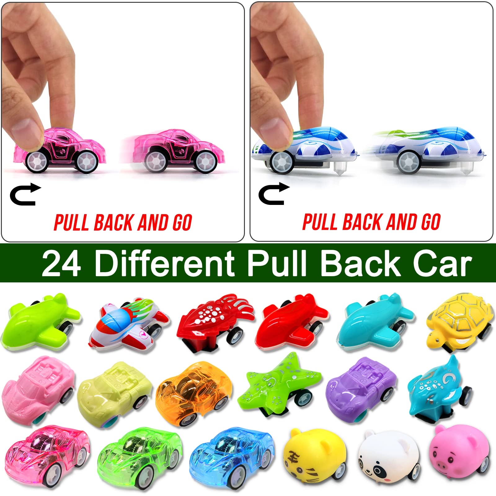 [ 1 Golden Egg ] 24 Pack Filled Easter Eggs with Pull Back Cars Toys Inside 24 Styles Vehicle Plastic Surprise Eggs for Kids Toddlers Easter Basket Stuffers Fillers Easter Eggs Hunt Party Favor Gift
