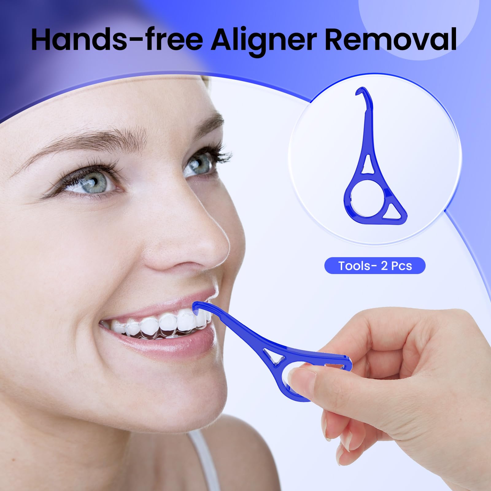 (2 Pack) Aligner and Retainer Case w/ 2 Aligner Tools, Solid Orthodontic Retainer Case with Magnetic Closure, Aligner Case for Invisalign- Blue & Black