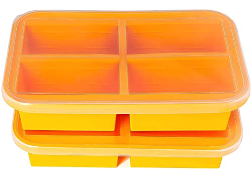(2 Pack) Silicone Soup Freezer Molds With Lids & Measurement Lines, Makes 1 Cup Portions, Food Freezing Storage Containers, Soup, Pasta Sauce, Broth. Large Ice Cube Trays & Food Freezer Molds (2 Pack)