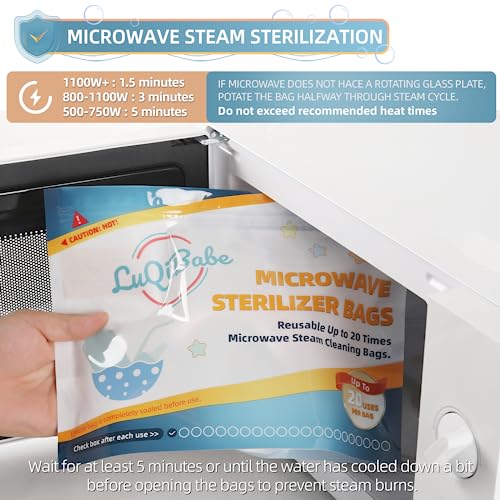 (20-Pack) Microwave Baby Bottle Sterilizer Bags - Reusable Up to 20 Times Teether, Soother, Breast Pump, and Baby Bottle Microwave Steam Cleaning Bags - Baby Bottle Cleaner Travel Accessory