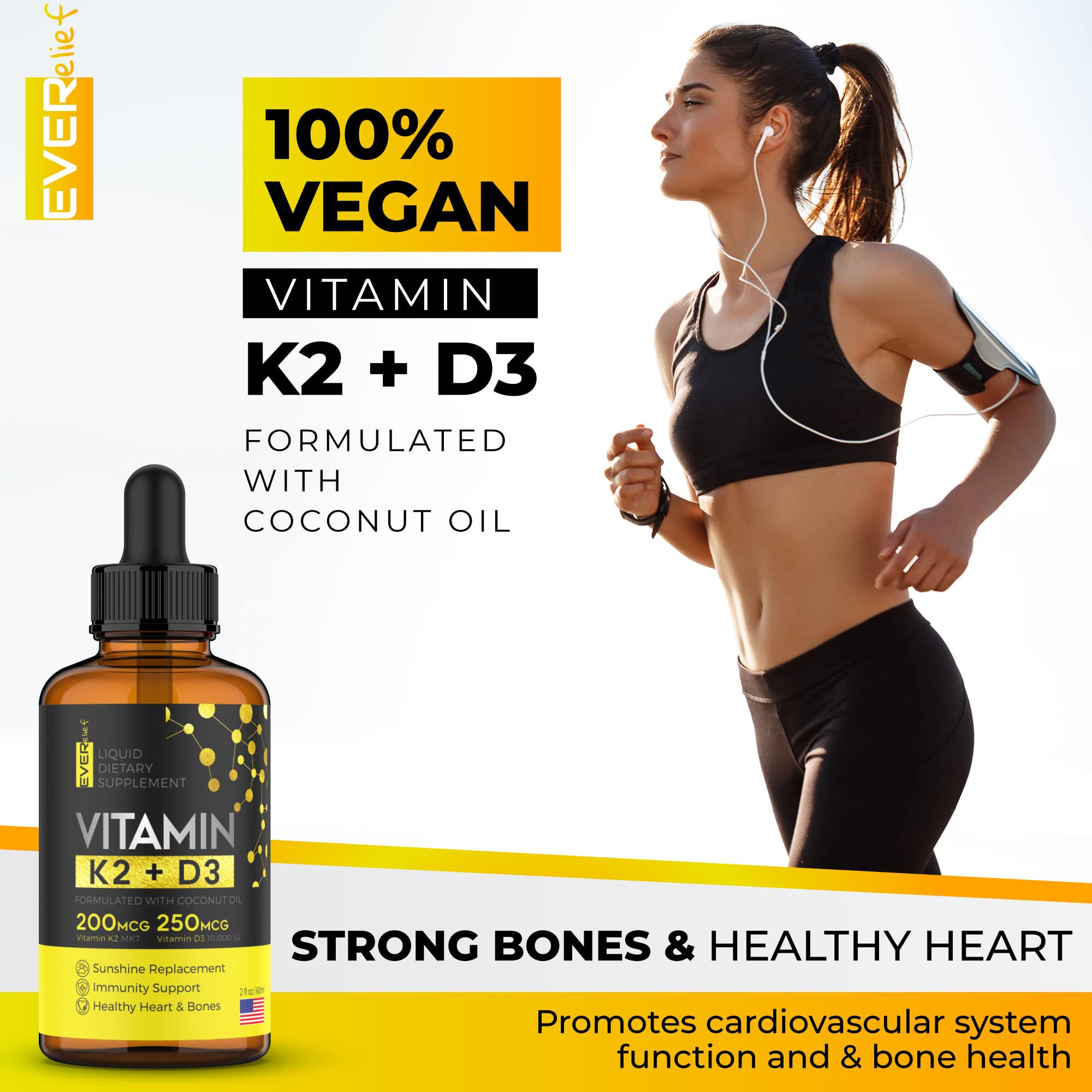 (2 Pack) Liquid Vitamin D3 with K2 - Vitamin D3 Drops 10000 IU + Sublingual vitamin k2 liquid with Coconut Oil | Supports Your Bones & Heart and Boost Your Immune System | Organic Vitamin D K2 Liquid