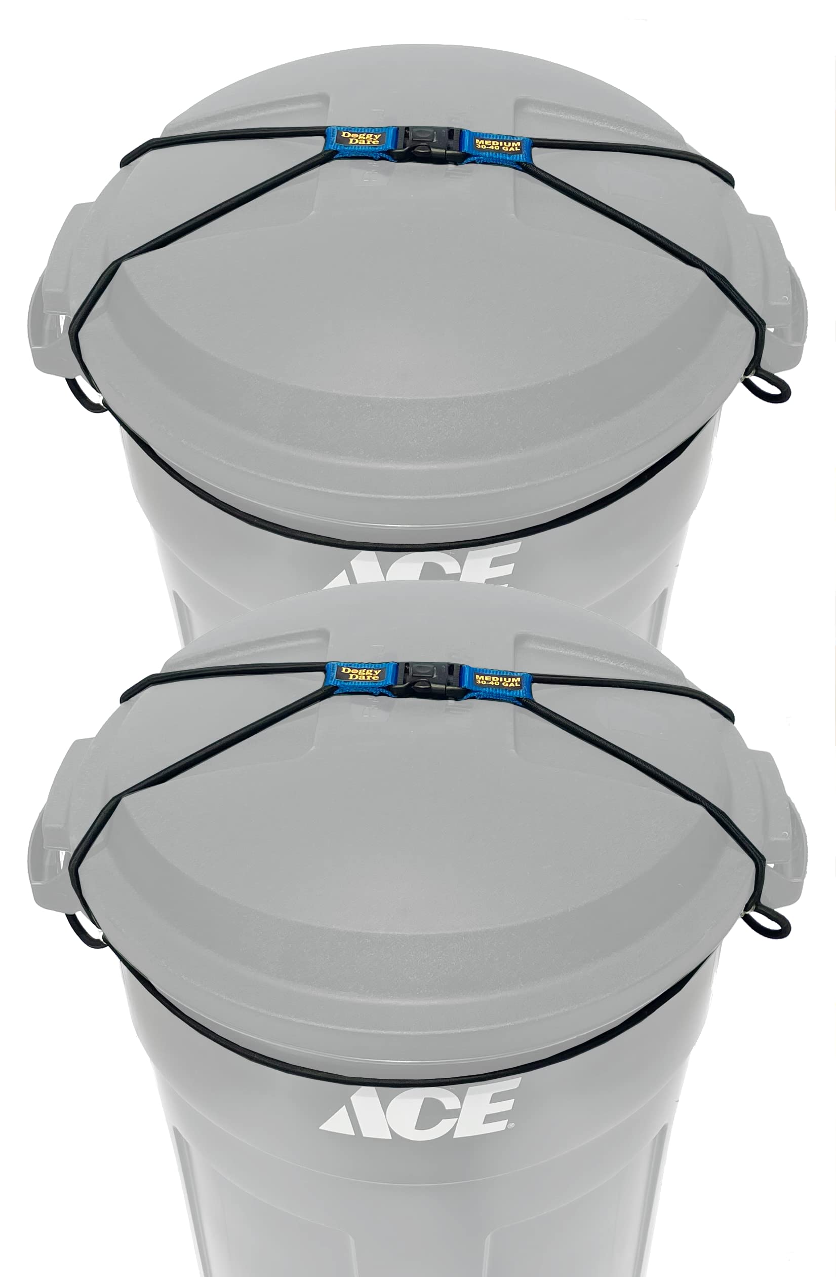 (2 Pack) Doggy Dare Trash Can Lock - Medium - Fits 30-40 Gallon Trash Cans - Perfect for Dogs, Raccoons, Opossums - Bungee Cord Design Makes Install Simple (Trash Can NOT Included)
