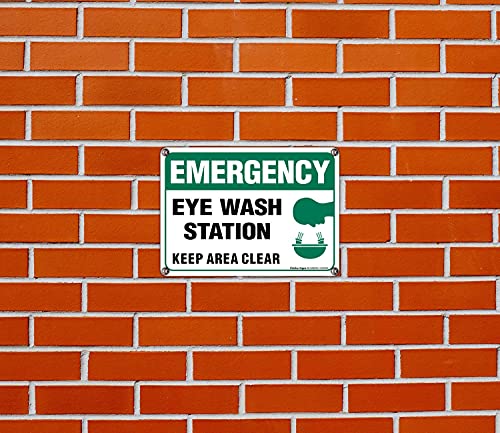 (2 Pack) Emergency Sign, Eye Wash Station Sign, Keep Area Clear Sign, 10 x 7 Inches .40 Rust Free Aluminum, UV Protected, Weather Resistant, Waterproof, Durable Ink,Easy to Mount