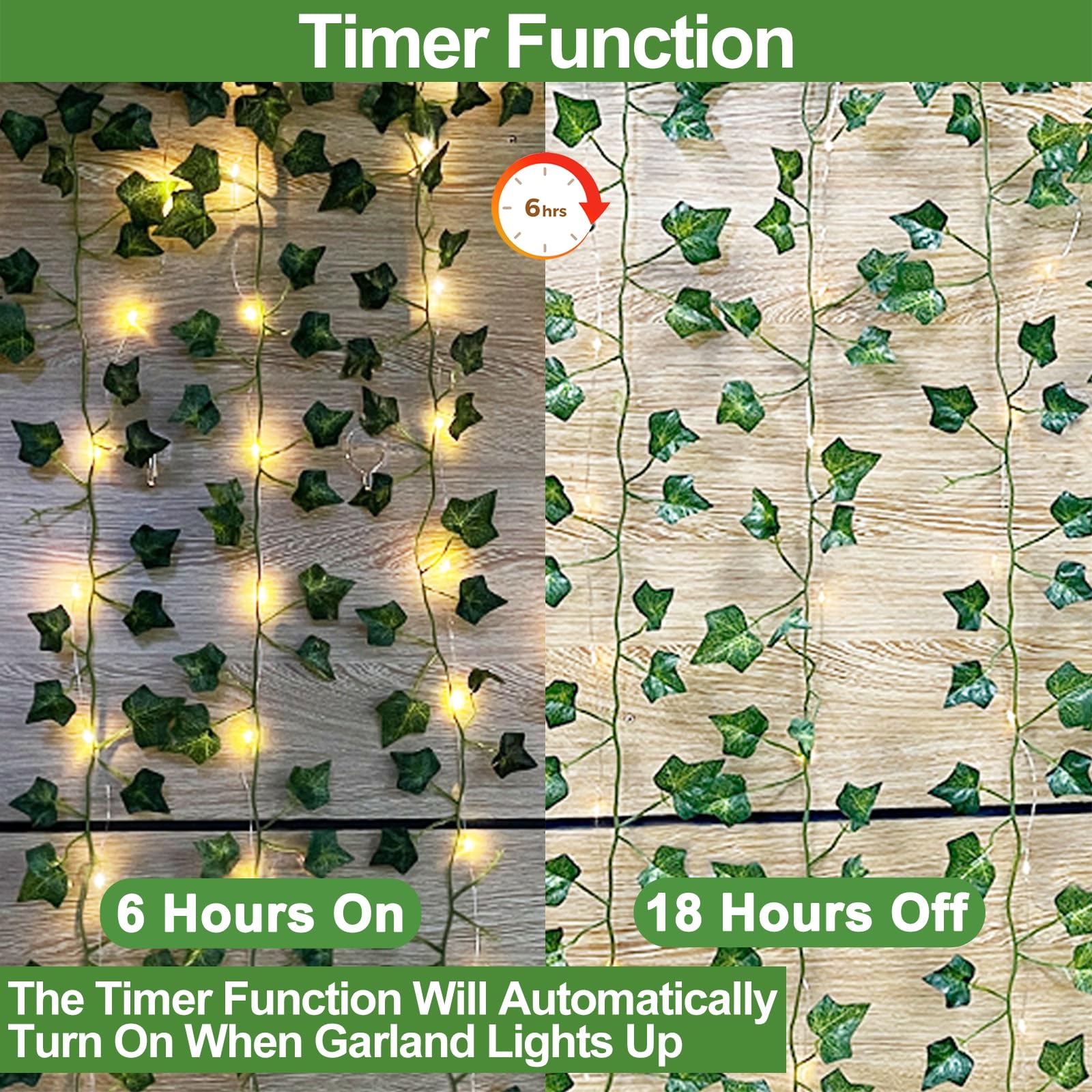 [ Timer ] Fake Ivy Vines 12 Pack 84Ft with 100 LED Vines with Lights Large & Small Thick Leaves String Lights Hanging Ivy Vines Lights for Bedroom Gardens Wedding Wall Room Decor