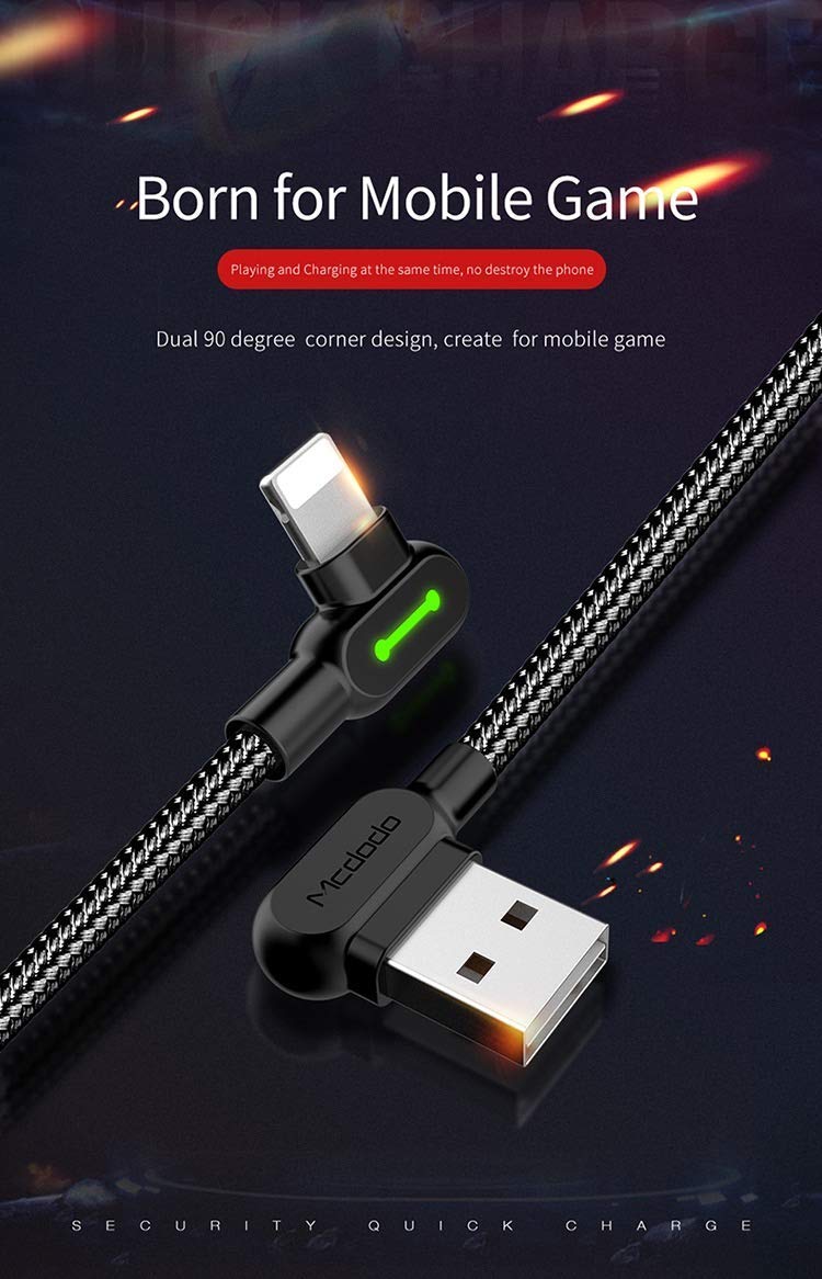 (2 Pack + iPhone Bag) USB 90 Degree Right Angle Design Gaming iPhone LED Nylon Braided Sync Charge New USB Reversible Data 6FT/1.8M Cable Compatible iPhone/iPad Pro/Air,iPad Mini,iPod (6FT Black)