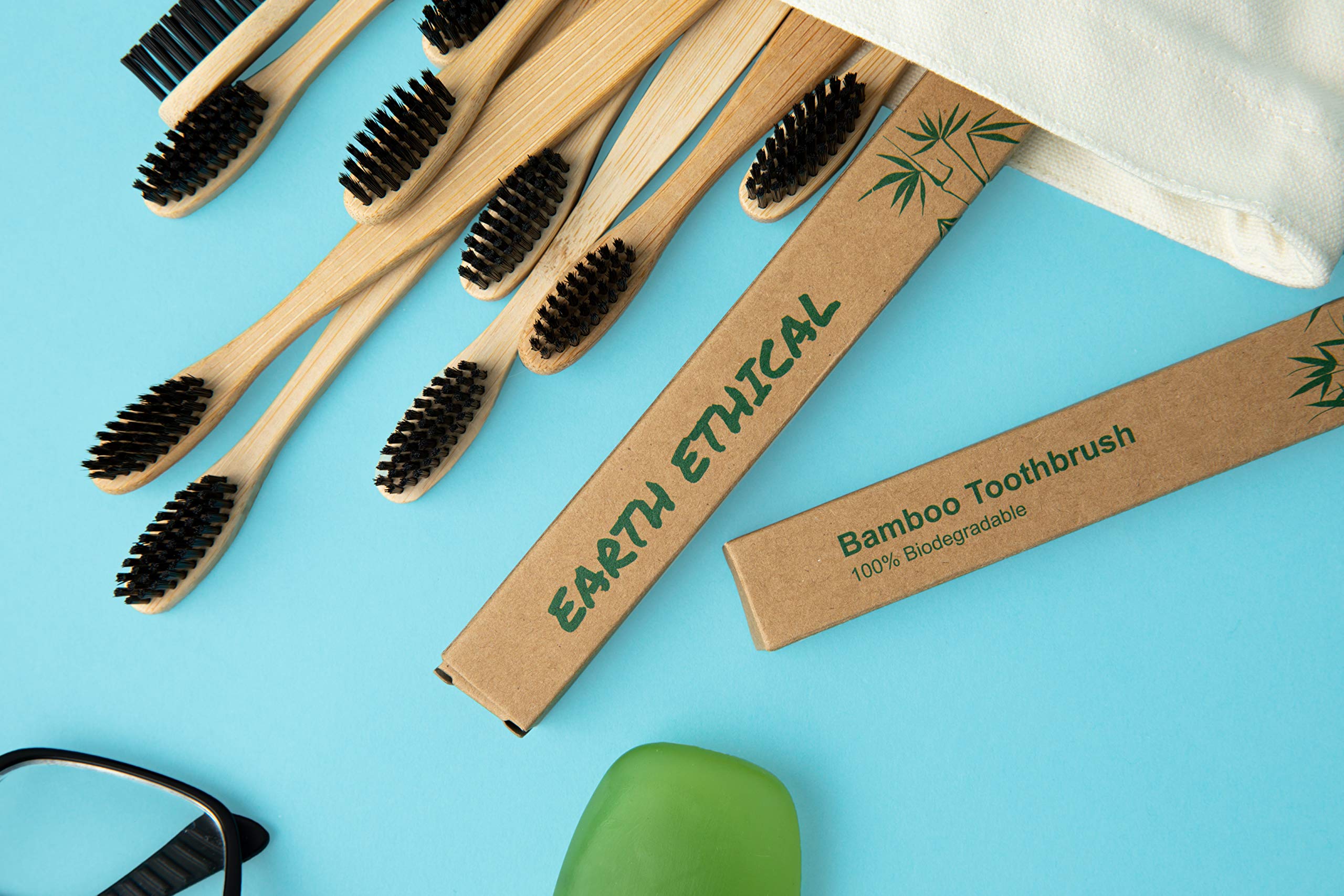 [10 Pack] Biodegradable Bamboo Toothbrushes - Soft Charcoal Infused Bristles for Cleaner Teeth - Sustainable Wooden Toothbrush - Natural Toothbrush That Lasts - Travel Case Included, BPA-Free
