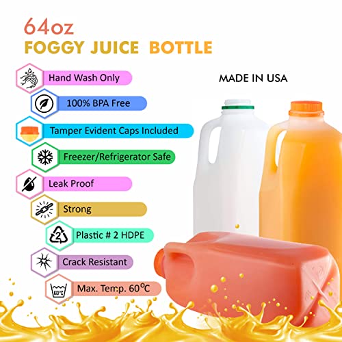 [10 PACK] Empty Plastic Juice Bottles with Tamper Evident Caps 64 OZ - Half Gallon, Smoothie Bottles - Ideal for Juices, Milk, Smoothies, Picnic's and even Meal Prep by EcoQuality Juice Containers
