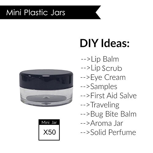 (50 Pieces, Black Lid) 5gram/5ml Round Clear Container Jars with Black Screw Cap Lids for Lip Balms, Makeup Samples Makeup Eye Shadow Nails Powder Jewelry - BPA Free