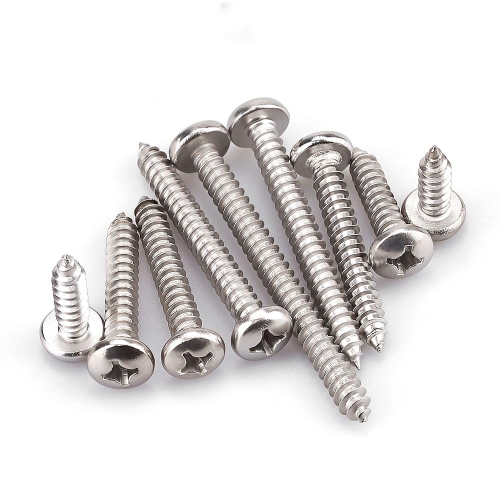 #12 x 1/2" (50 Pack) Stainless Steel Phillips Pan Head Wood Screws, Stainless Steel 304 (18-8), Pan Head Sheet Metal Screws Self Tapping Screws