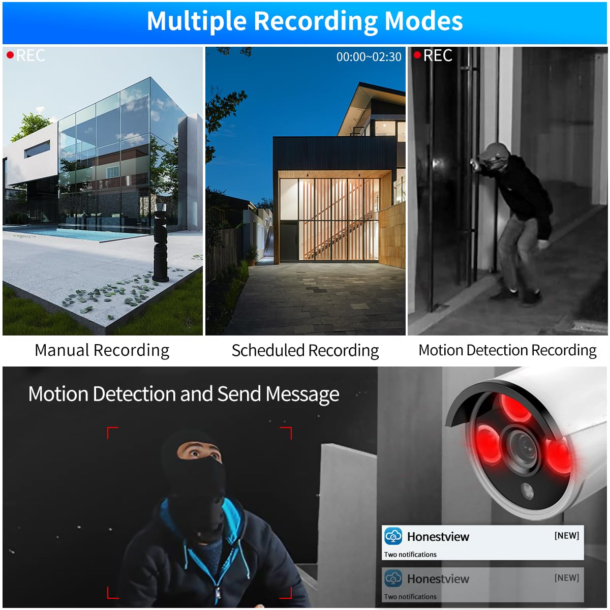 (HD 2.7K 5.0MP with Audio) 60 Days Storage Outdoor Wired Security Camera Systems PoE Outdoor Surveillance Video System