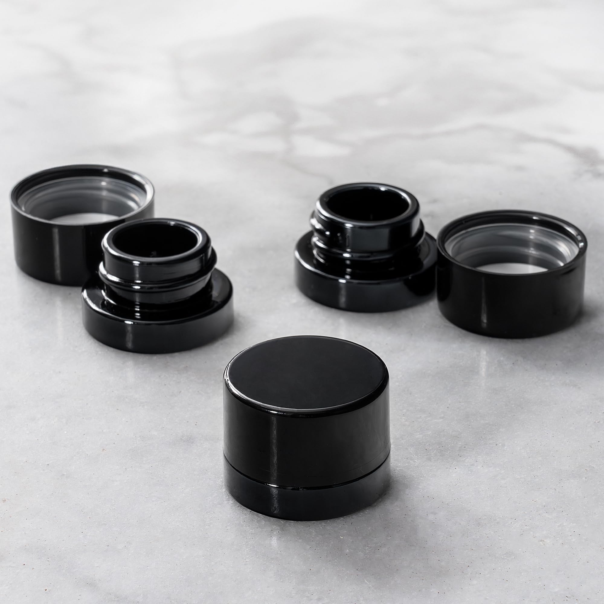 (200 Pack) 5ml Thick Glass Jars with Black Child Resistant Lids - Storage for Oil, Lip Balm, Wax, Cosmetics - Mini Child Proof Container