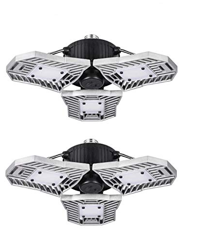 (2 Pack)LED Garage Lights, 60W Adjustable Trilights LED Garage Ceiling Light Fixture, Low & High Bay Deformable LED Light Bulbs with 6000LM 6000K for Shops, Attic, Area, Basement Home Indoor Lighting