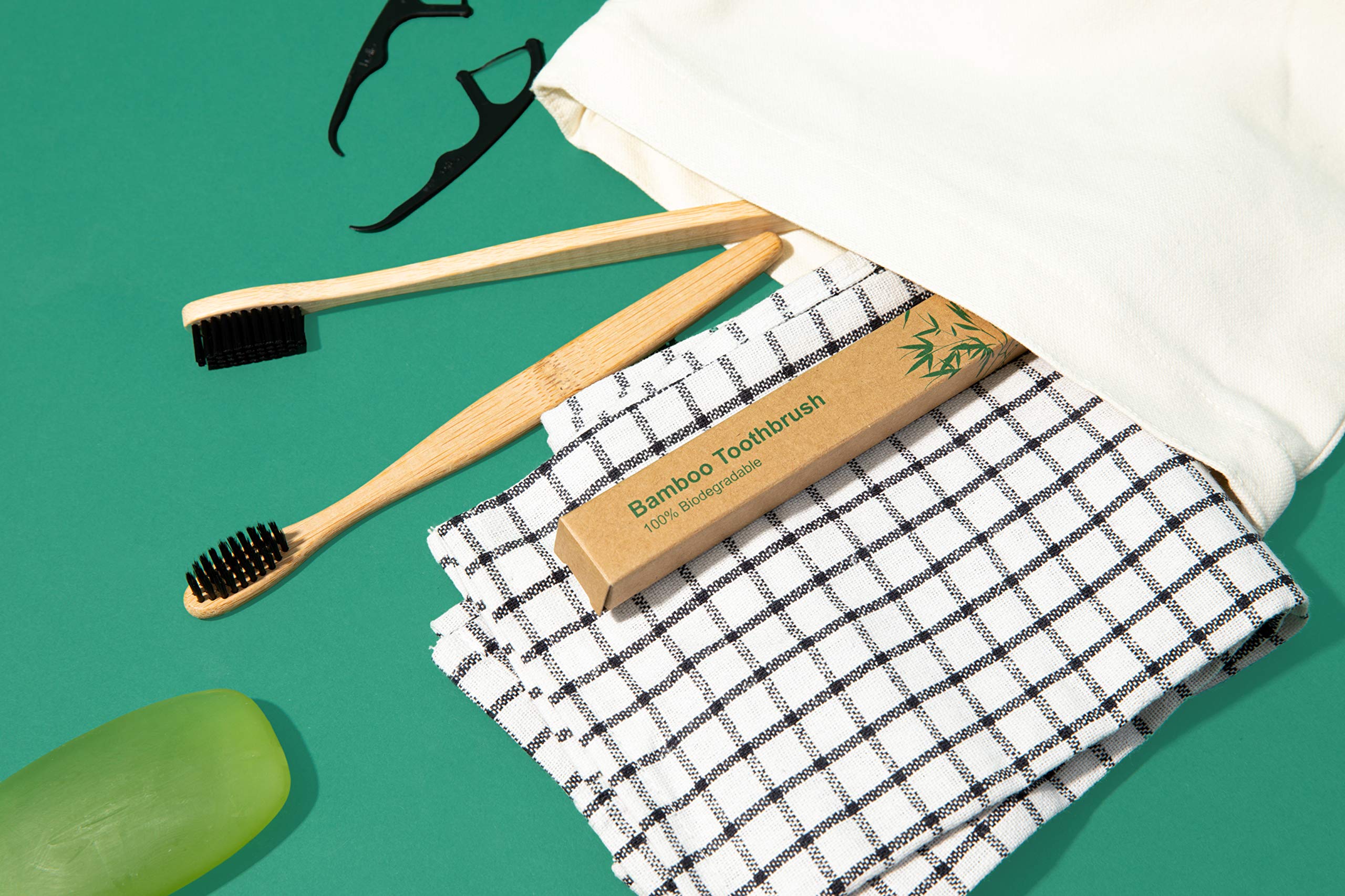 [10 Pack] Biodegradable Bamboo Toothbrushes - Soft Charcoal Infused Bristles for Cleaner Teeth - Sustainable Wooden Toothbrush - Natural Toothbrush That Lasts - Travel Case Included, BPA-Free