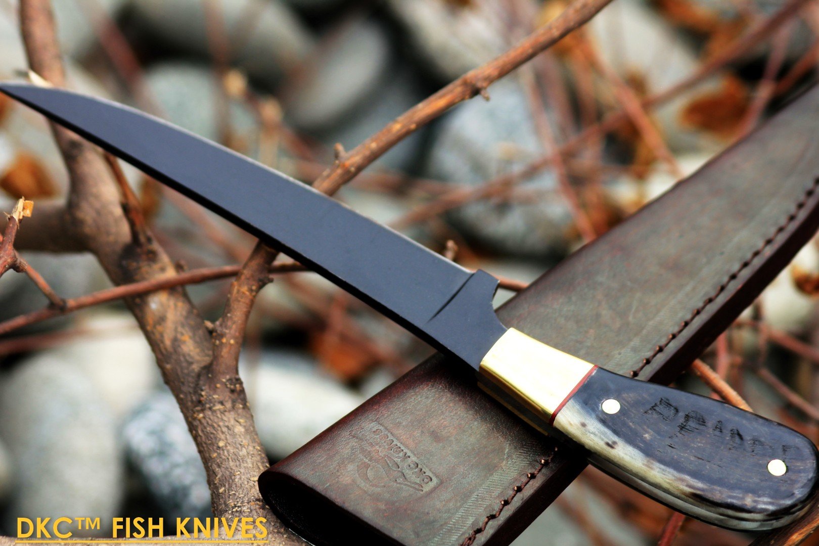(28 5/18) DKC-612 Black STAG Fishing Filet Knife Hunting Handmade Knife Fixed Blade 8.5 oz 11" Long 6" Blade