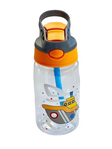 (2-Pack) ZIGIDO Kids Water Bottle for School, 16oz with Straw, ideal for Boys and Girls, Spill Proof & Dishwasher safe Kids Bottle, BPA-Free, Sippy Cup with attractive design, White & Blue