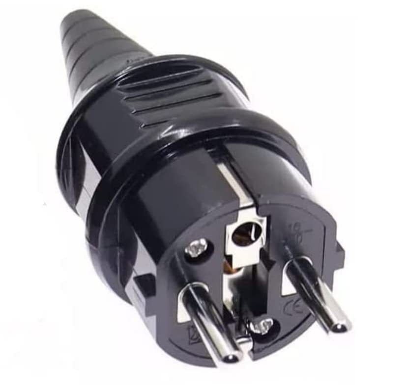 (2 Pack) Tekit Schuko France Germany EU ø4.8mm Pin DIY Rewireable Power Plug 250V 16A,Quality European Rewireable Two Round Plug CCE 7/7 Standard Plug(Coated Black)