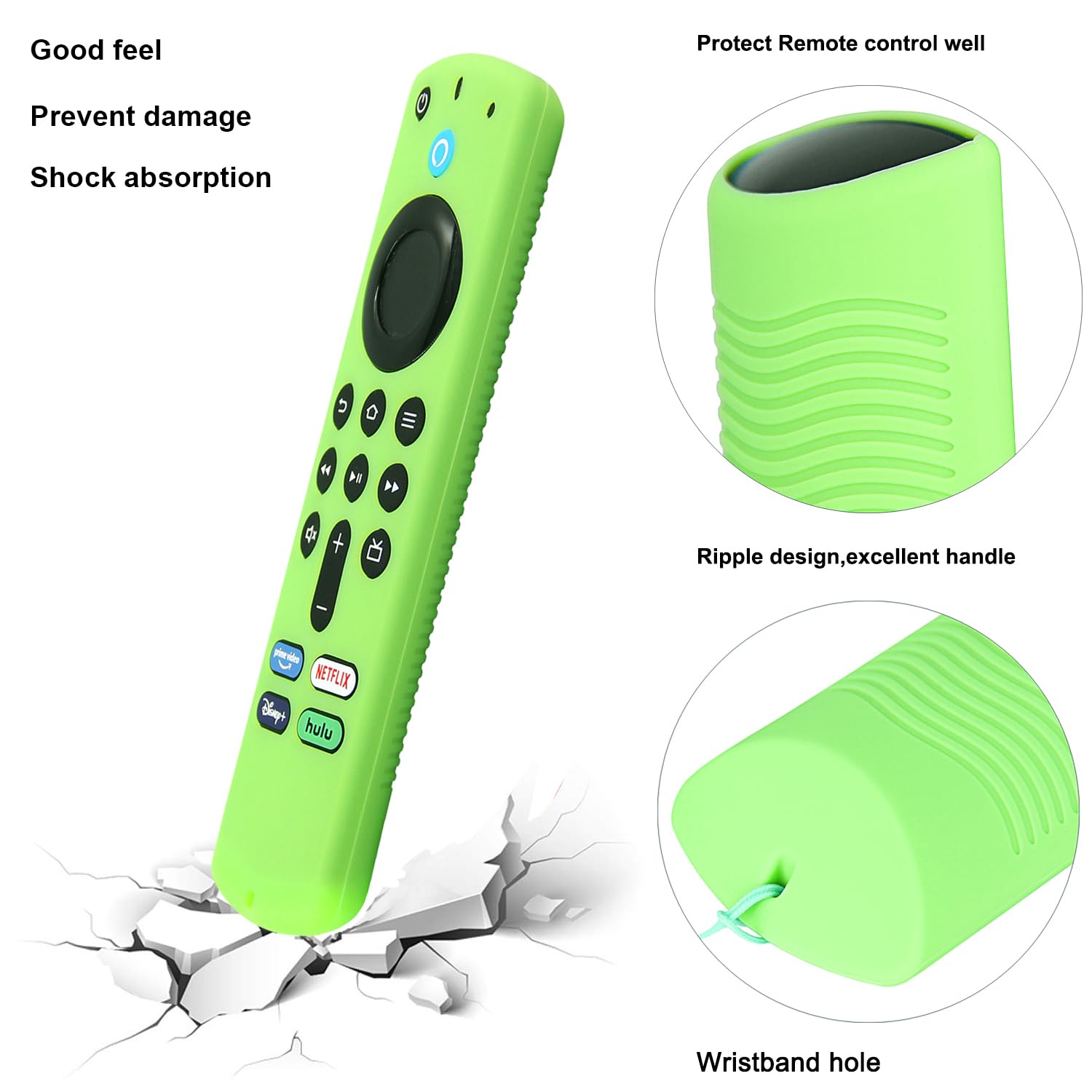 [2 Pack] Pinowu Firestick Remote Cover Case (Glow in The Dark) Compatible with Firetv Stick Alexa Voice Remote 3rd Gen, Silicone Sleeve with Wrist Strap (Green & Blue)