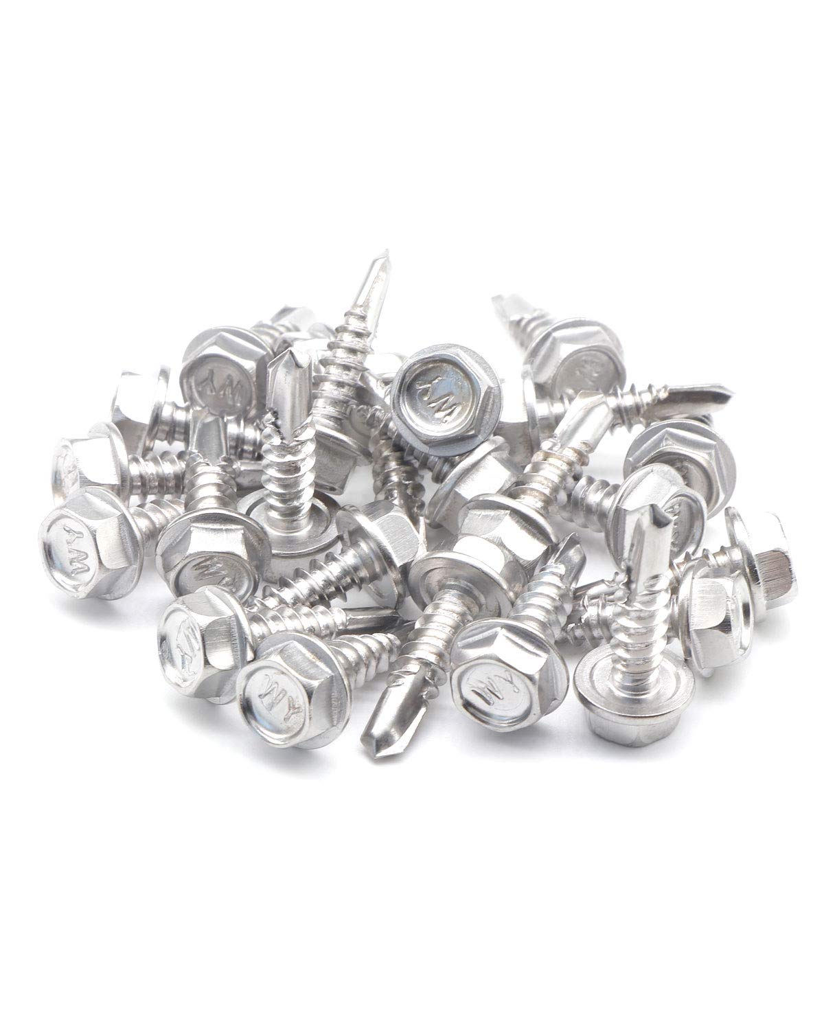 #8 x 3/4" Stainless Hex Washer Head Self Drilling Screws (50pcs), Stainless Steel 410 Fully Threaded Sheet Metal Flanged Hex Screw | by IMSCREWS
