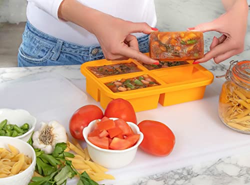 (2 Pack) Silicone Soup Freezer Molds With Lids & Measurement Lines, Makes 1 Cup Portions, Food Freezing Storage Containers, Soup, Pasta Sauce, Broth. Large Ice Cube Trays & Food Freezer Molds (2 Pack)