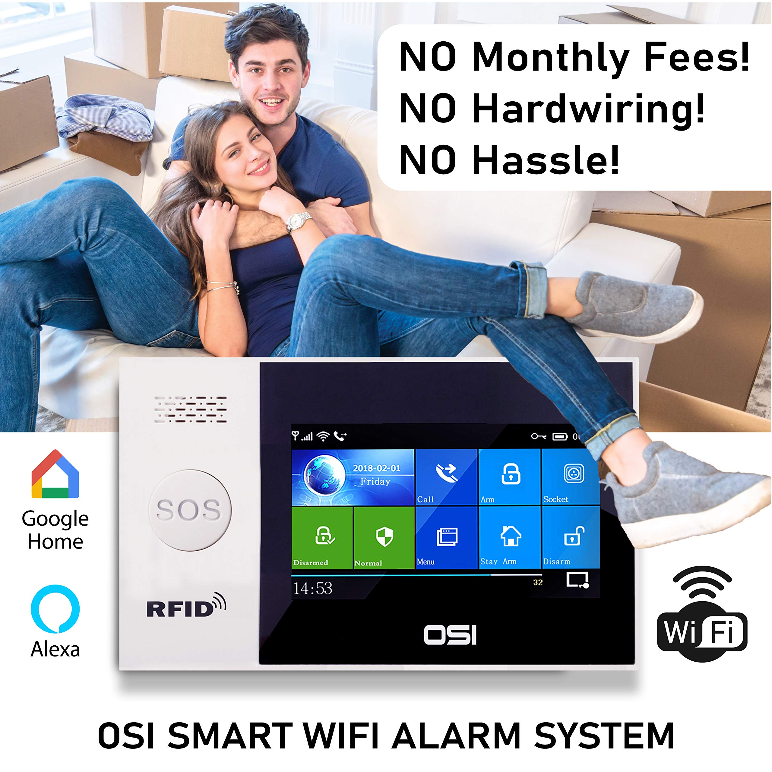 【OSI WIRELESS WIFI SMART HOME SECURITY DIY ALARM SYSTEM-14 PIECE (GEN 1)】DIY Home Wi-Fi Alarm Kit w/Motion detector,Notifications w/app,door/window sensor, siren,Compatible with Alexa,NO Monthly Fees