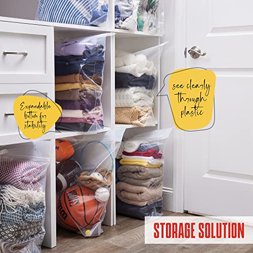 [ 15 count ] Jumbo Bags - DOUBLE ZIPPER - Storage Bag with Carry Handles - Extra Large 22x22" - 8 Gallon Clear Heavy Duty 4 Mil Plastic with Zipper Top for Clothing (22" x 22")